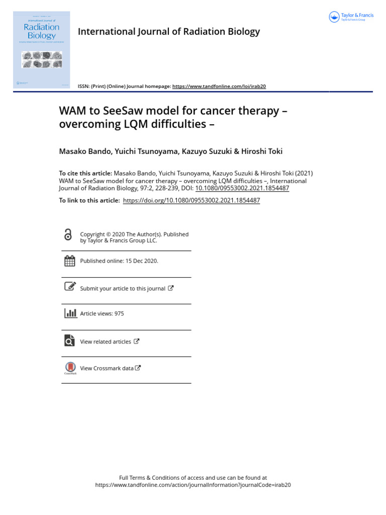 WAM To SeeSaw Model For Cancer Therapy Overcoming LQM Difficulties | PDF