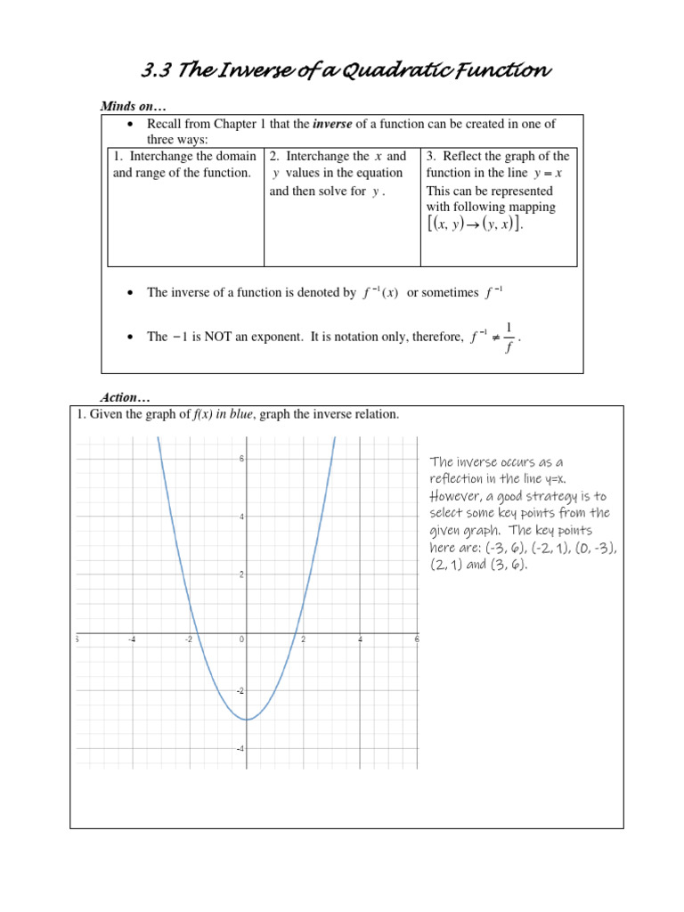 Inverse of Quadratic Functions Explained | PDF | Function (Mathematics ...