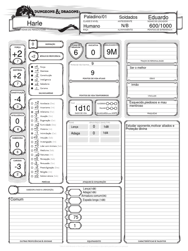 Ficha de Personagem DND 5e Oficial Portugues (1) 1 2 1 2 | PDF