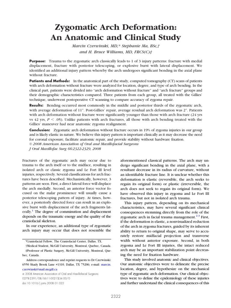 Zygomatic Arch Deformation - An Anatomic and Clinical Study | PDF | Ct ...