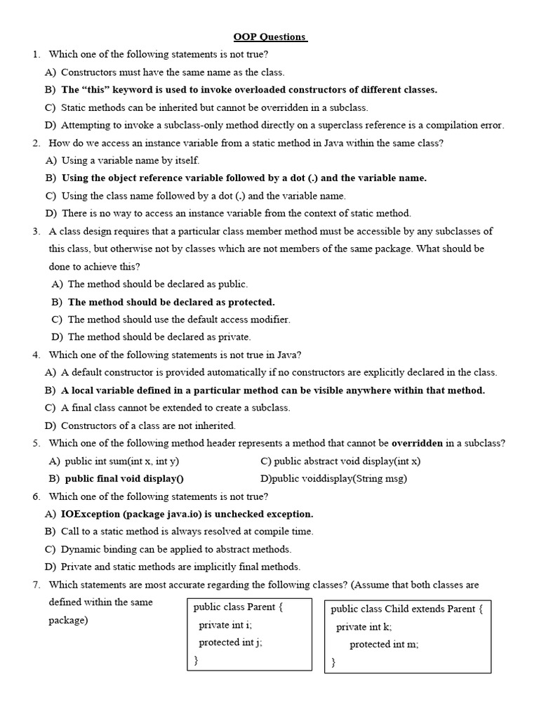 OOP Exam Questions and Answers PDF | PDF