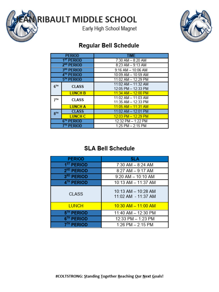 Jean Ribault MS Bell Schedules | PDF