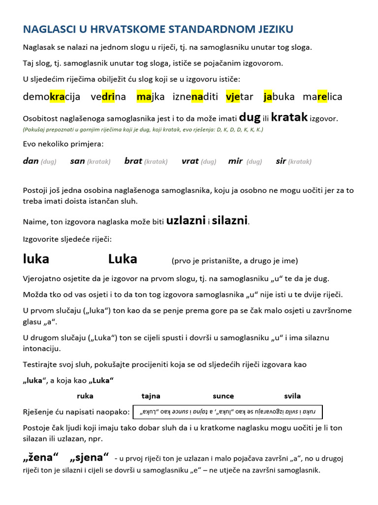 Naglasci U Hrvatskome Standardnom Jeziku | PDF