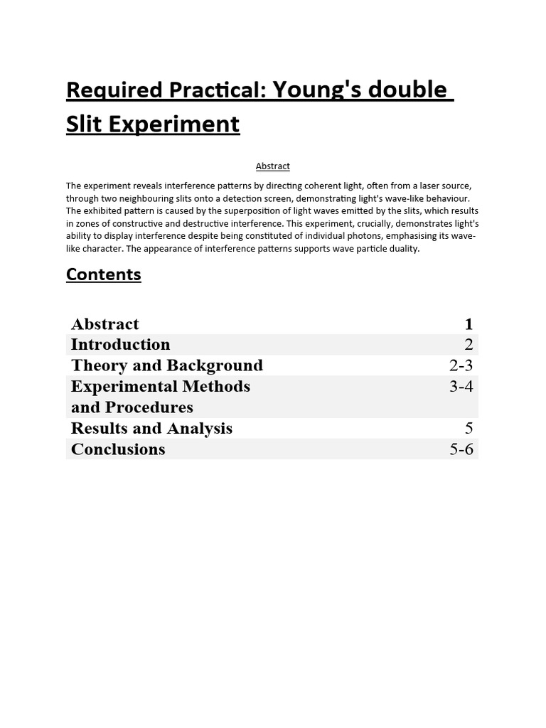 Required Practical Youngs Double Slit Lab Report | PDF | Teaching ...