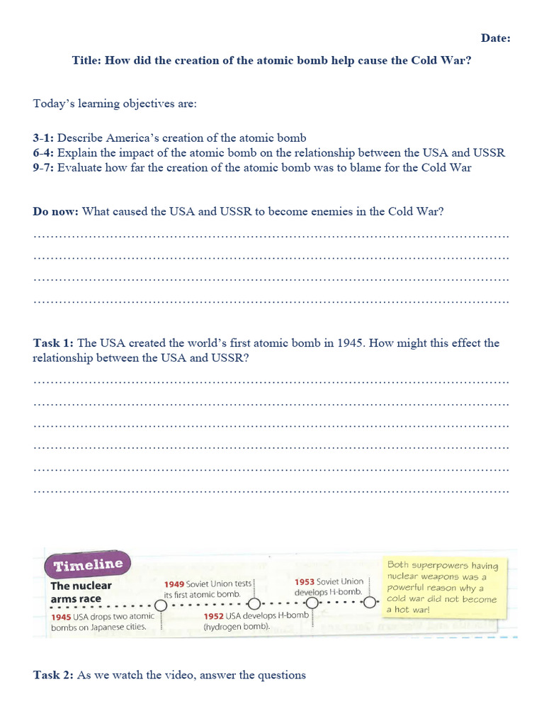 Atomic Bomb Worksheet | PDF