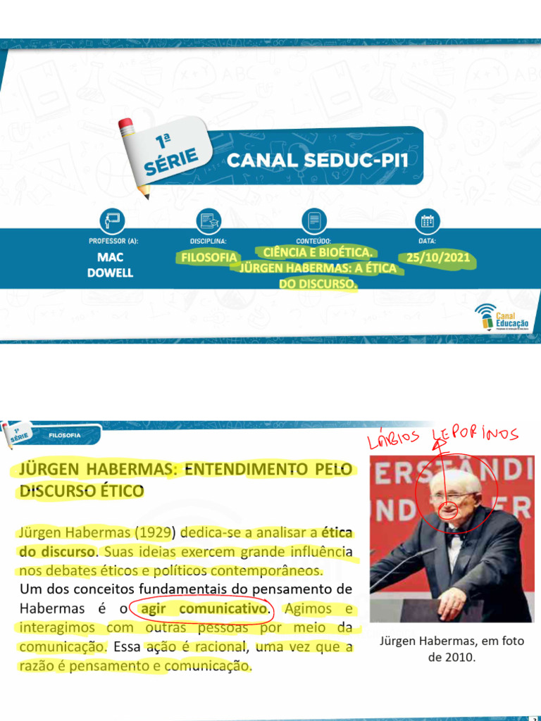 E. Médio 1 Manhã Filosofia 25 10 2021 Ciência e Bioética Jurgen Habermas A Ética Do Discurso | PDF