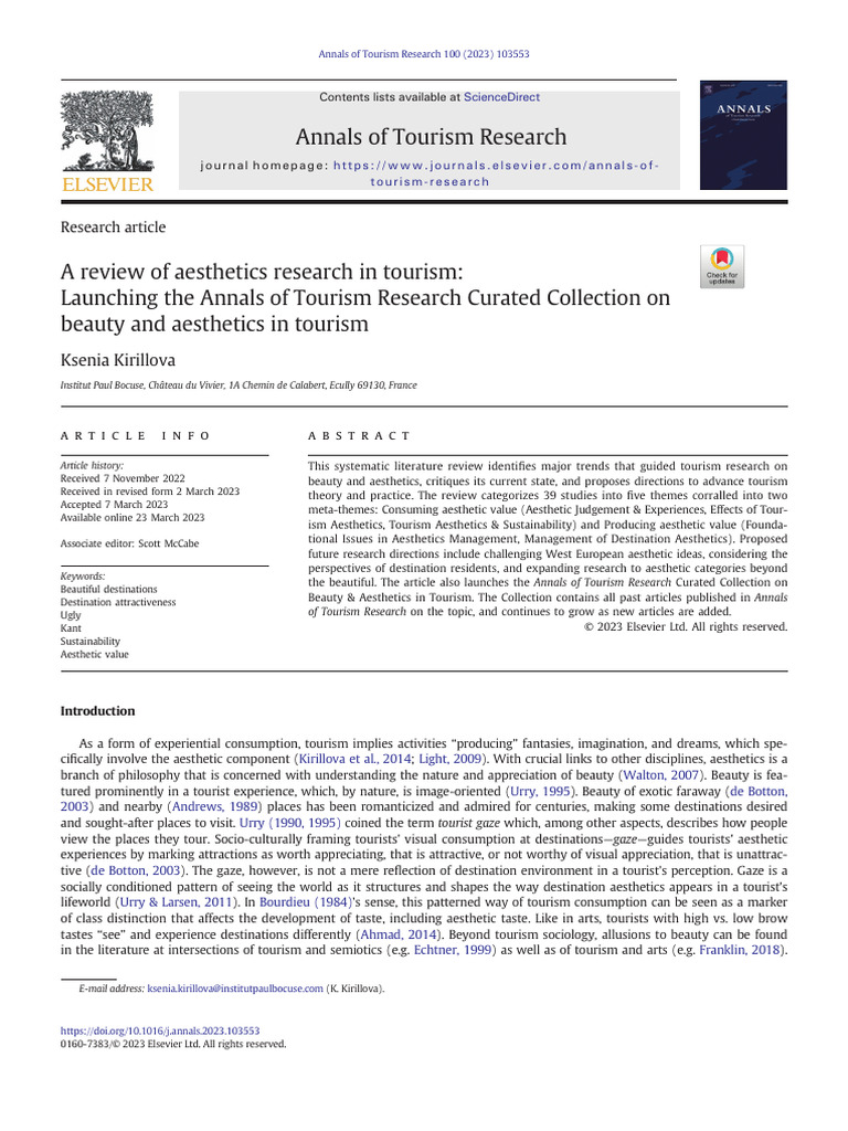 Annals of Tourism Research | PDF | Aesthetics | Experience