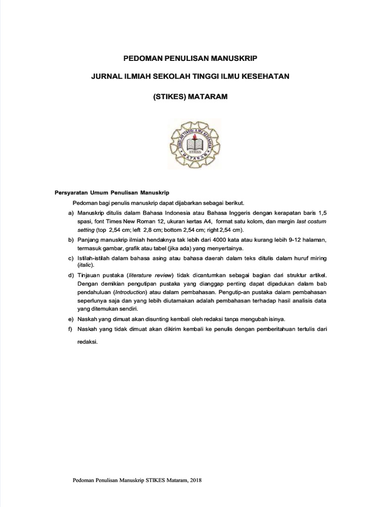 Pedoman Penulisan Manuskrip Stikes Mataram New | PDF