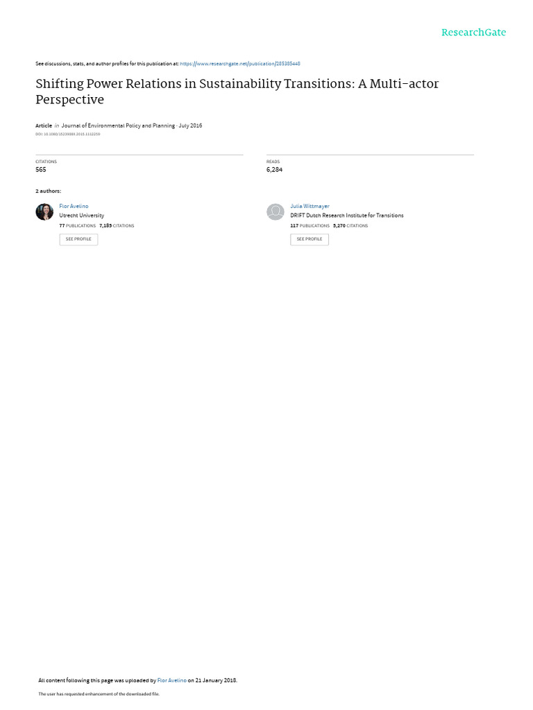 Shifting Power Relations in Sustainability Transitions: A Multi-Actor ...