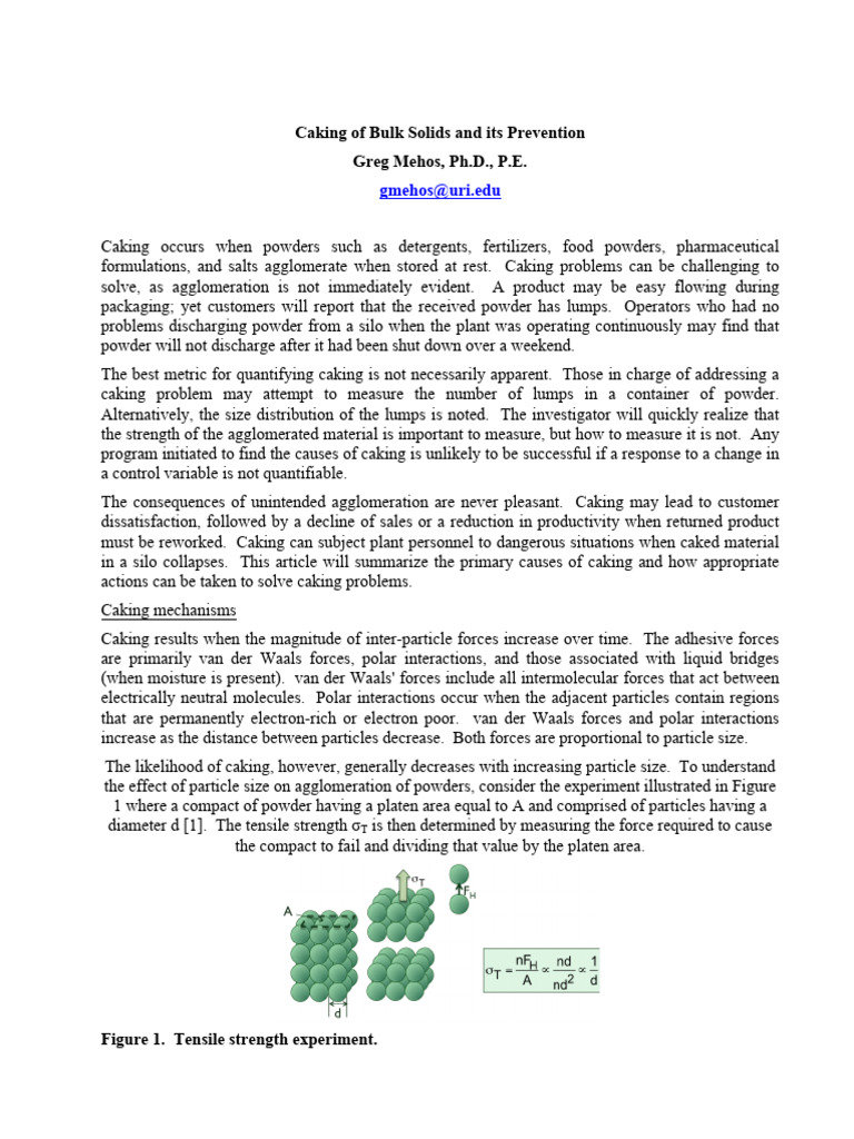 Caking and Its Prevention | PDF | Strength Of Materials | Adsorption