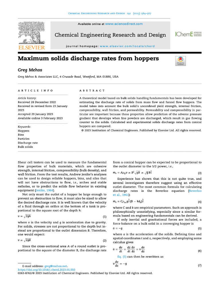 Maximum Solids Discharge Rates From Hoppers | PDF