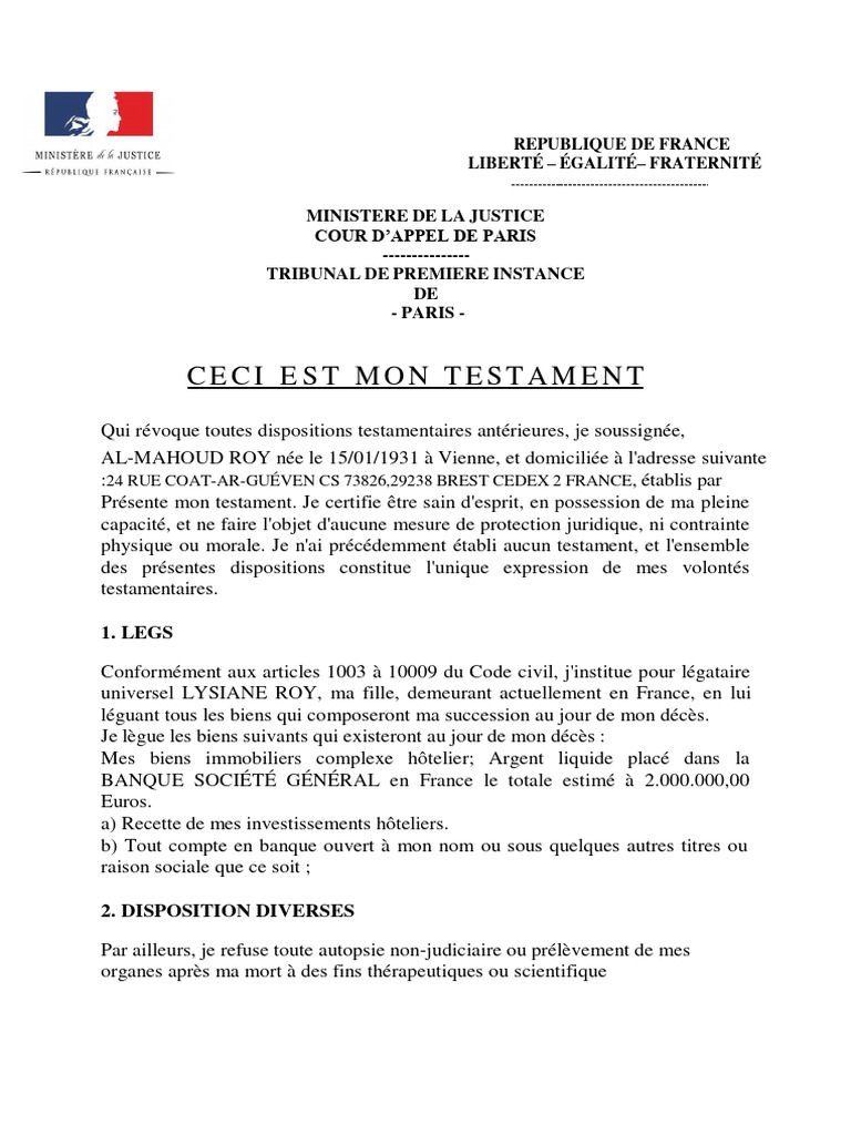 Copie 20 Testament | PDF | Droit