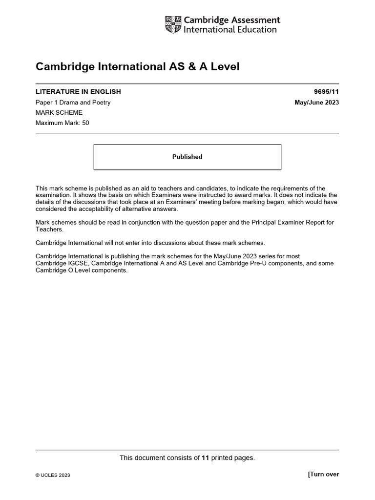Cambridge International AS & A Level: Literature in English 9695/11 ...