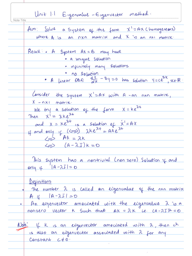 Unit 11 Class Eigenvalue Eigenvector Method Pdf 