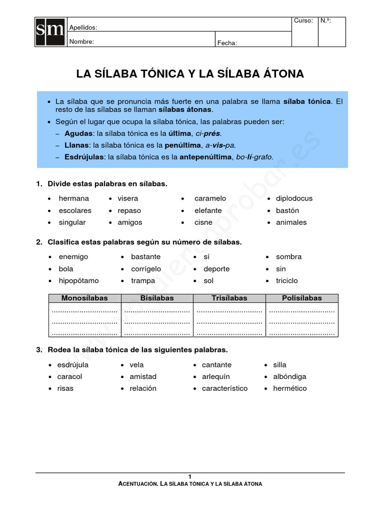 Sílaba Tónica y Acentuación en Palabras | PDF
