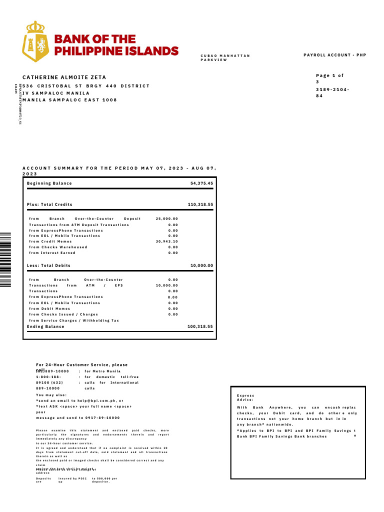 Bpi Soa | PDF | Debit Card | Deposit Account