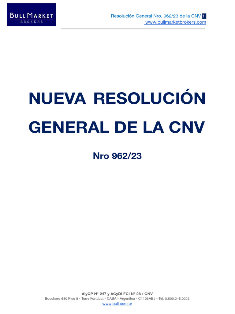 Resolución General Nro. 962 - 23 de La CNV | PDF