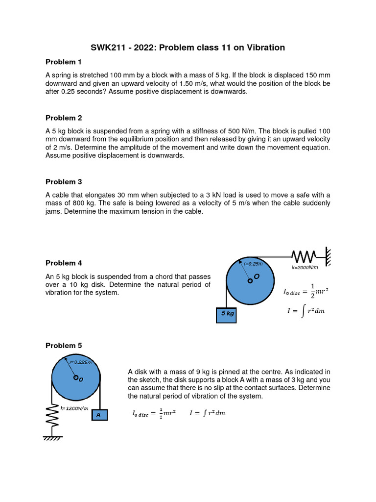 SWK211 Problem Class 11 On Vibration | PDF | Physical Phenomena ...
