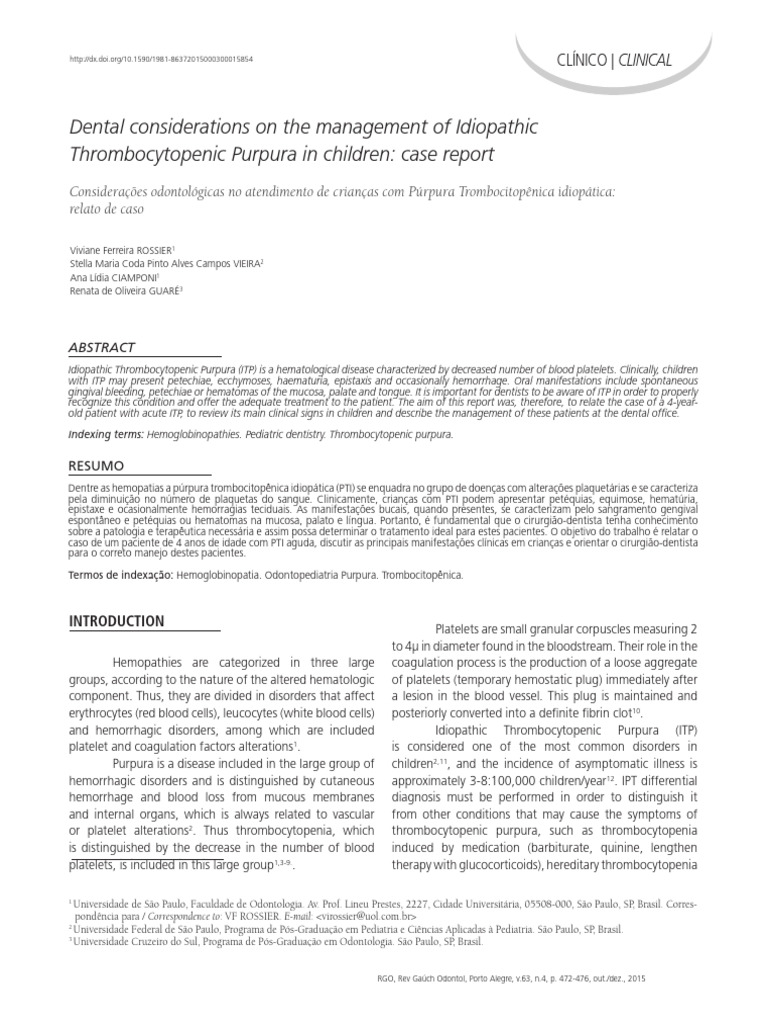 Dental Management of ITP in Children | PDF