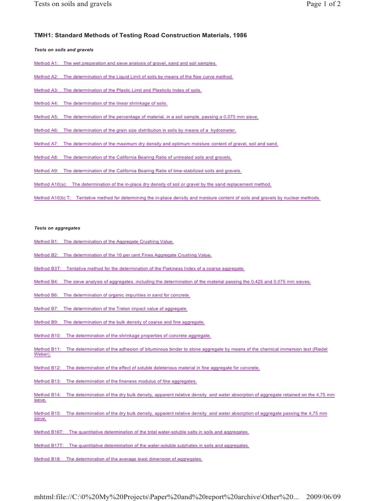 TMH1 Testing Methods for Road Materials | PDF | Applied And ...