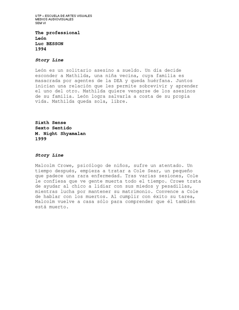 Ejemplos de Storyline en Cine | PDF