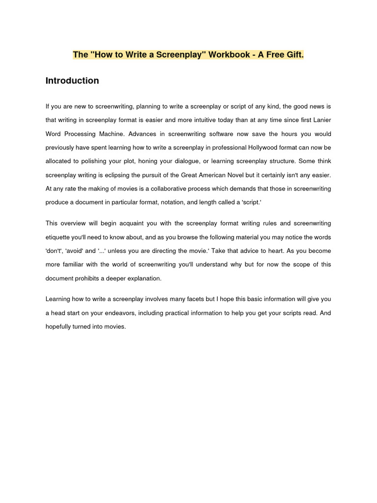 The How To Write A Screenplay Workbook | PDF