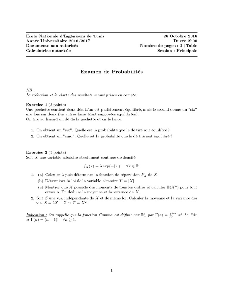 Exam Proba Oct 16 | PDF