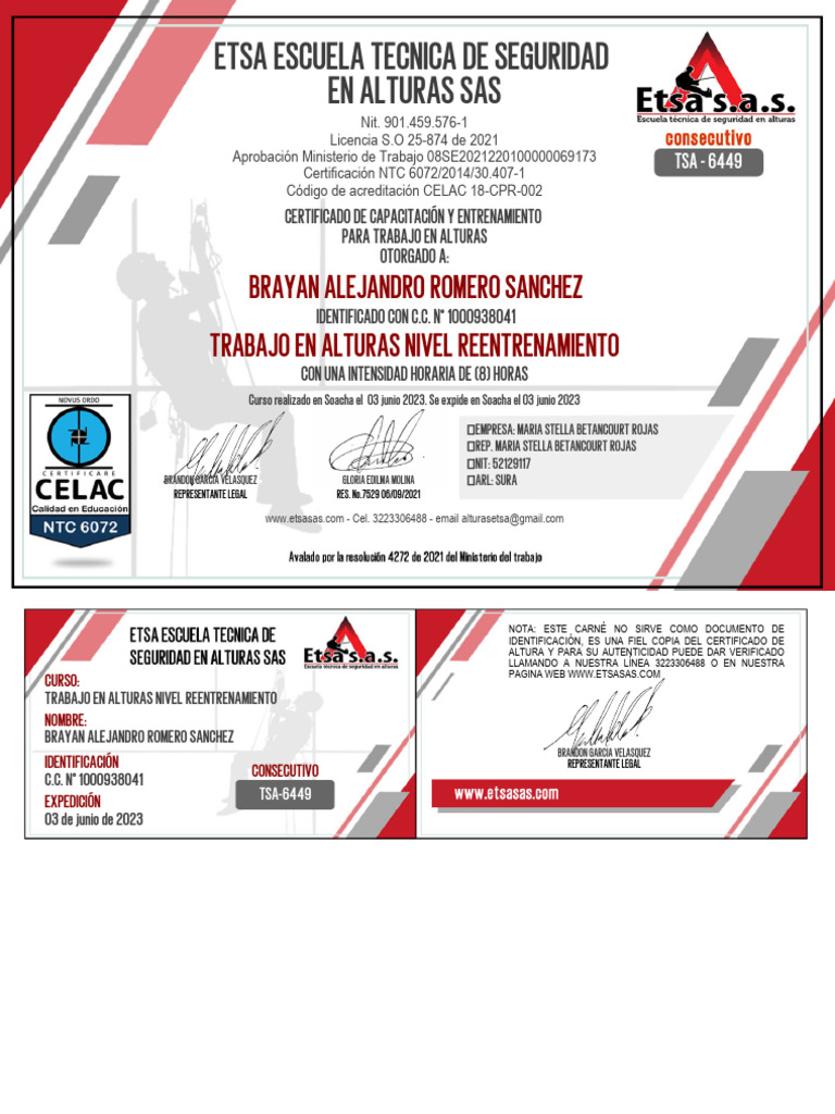 Etsa Escuela Tecnica de Seguridad en Alturas Sas | PDF