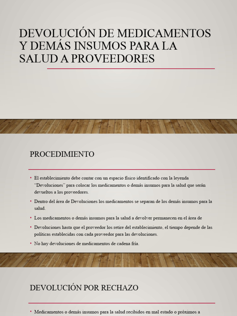 DEVOLUCIÓN DE MEDICAMENTOS Y DEMÁS INSUMOS PARA LA SALUD A PROVEEDORES | PDF | Medicamentos con ...
