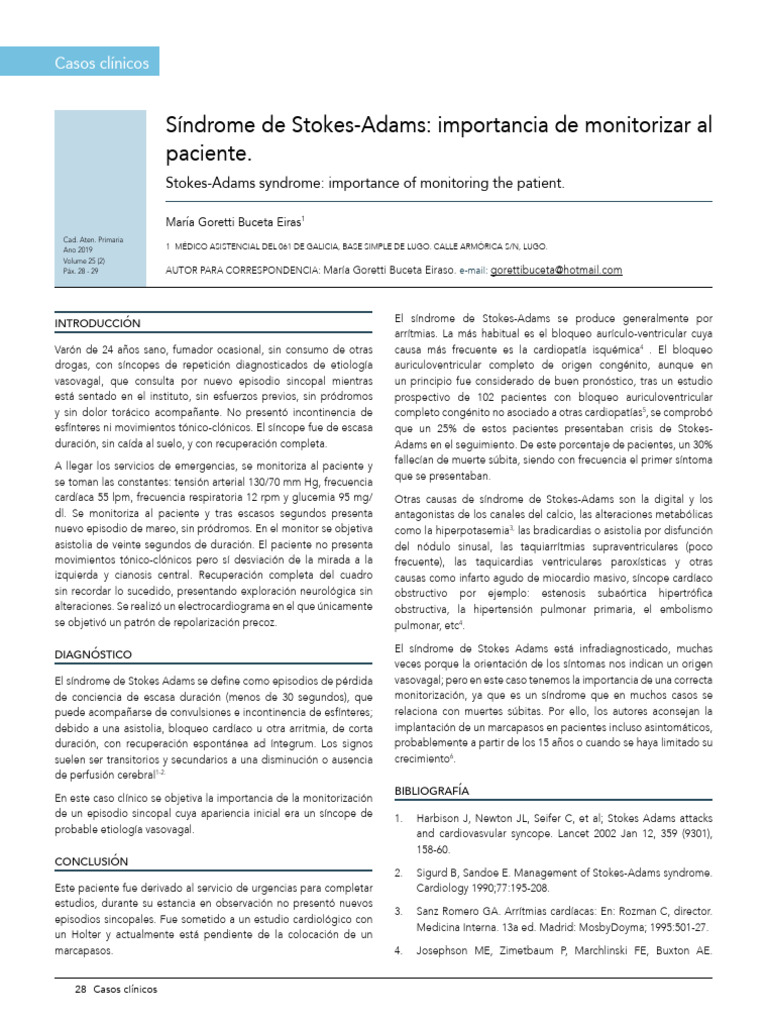Síndrome de Stokes-Adams importancia de monitorizar al paciente | PDF ...