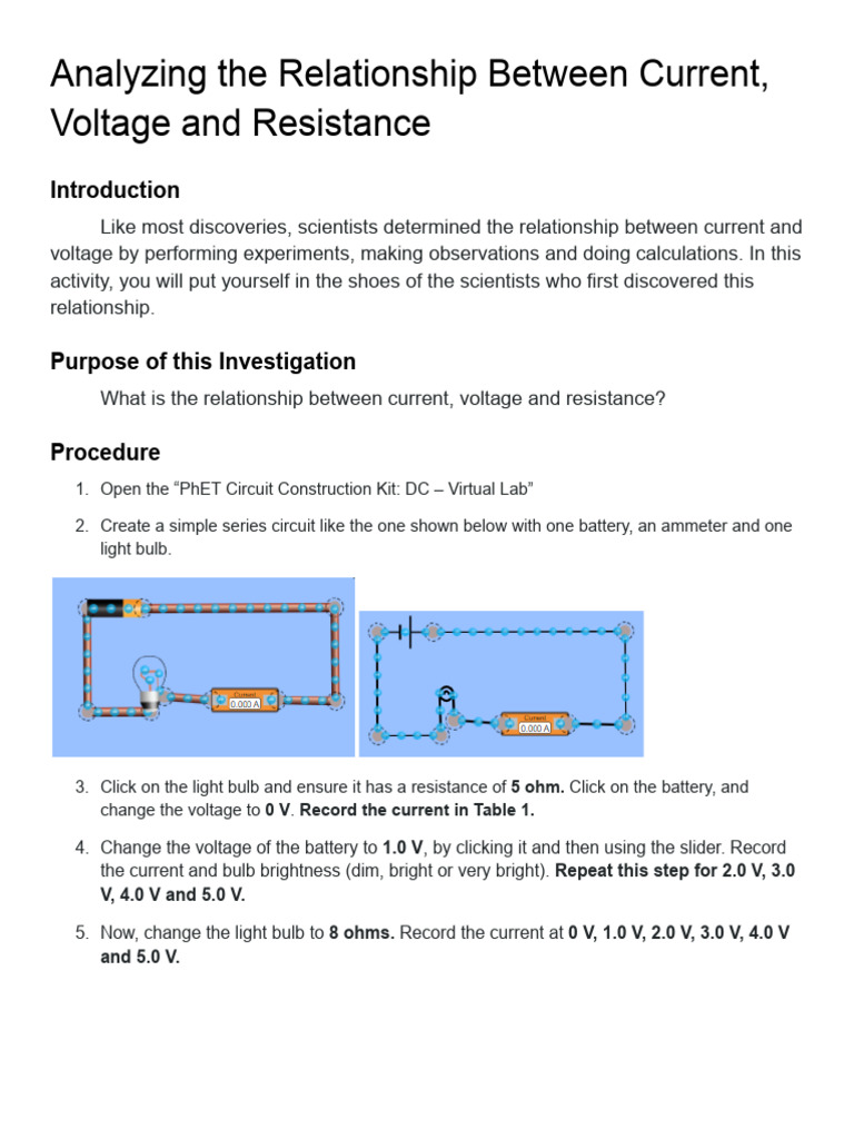 Elec11.5a - Analyzing the Relationship Between Current, Voltage and Resistance | PDF ...