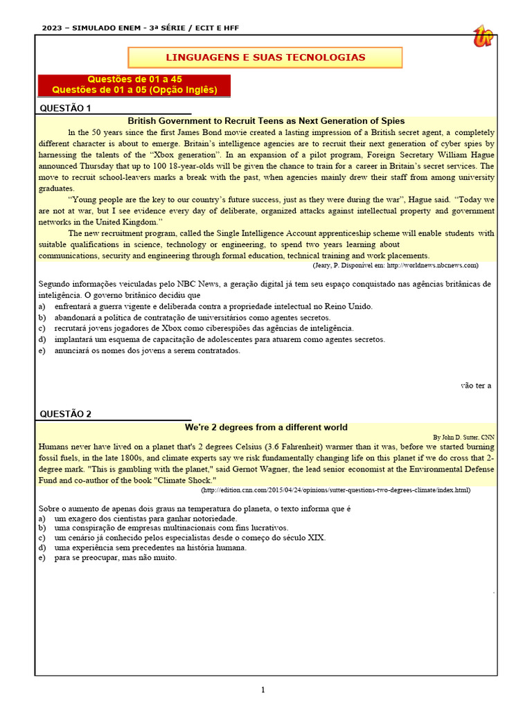 2022 1 Sim Enem-03-04 Linguag e Cien Humanas Resolvido-3-26 | PDF | Influenza | Pandemic