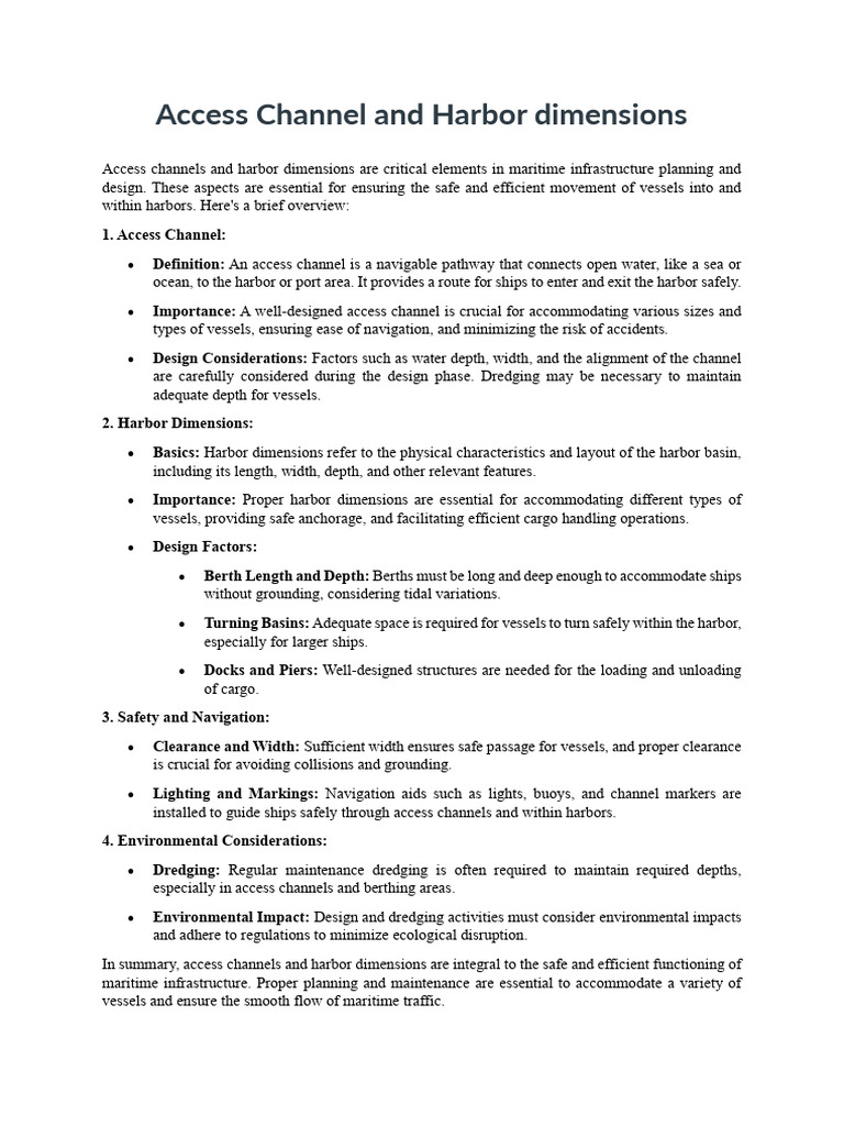 Access Channel and Harbor Design Essentials | PDF | Harbor | Ships