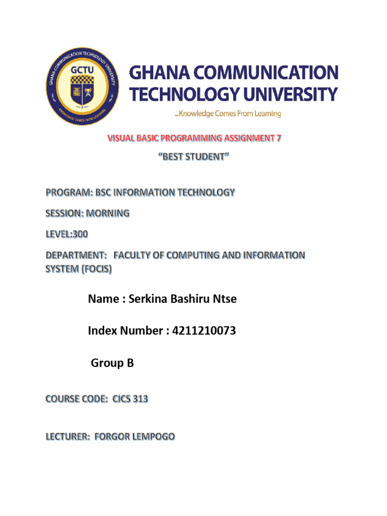 4211210073(Serkina Bashiru Ntse) -CICS 313 (7) | PDF | Computer Programming | Computing