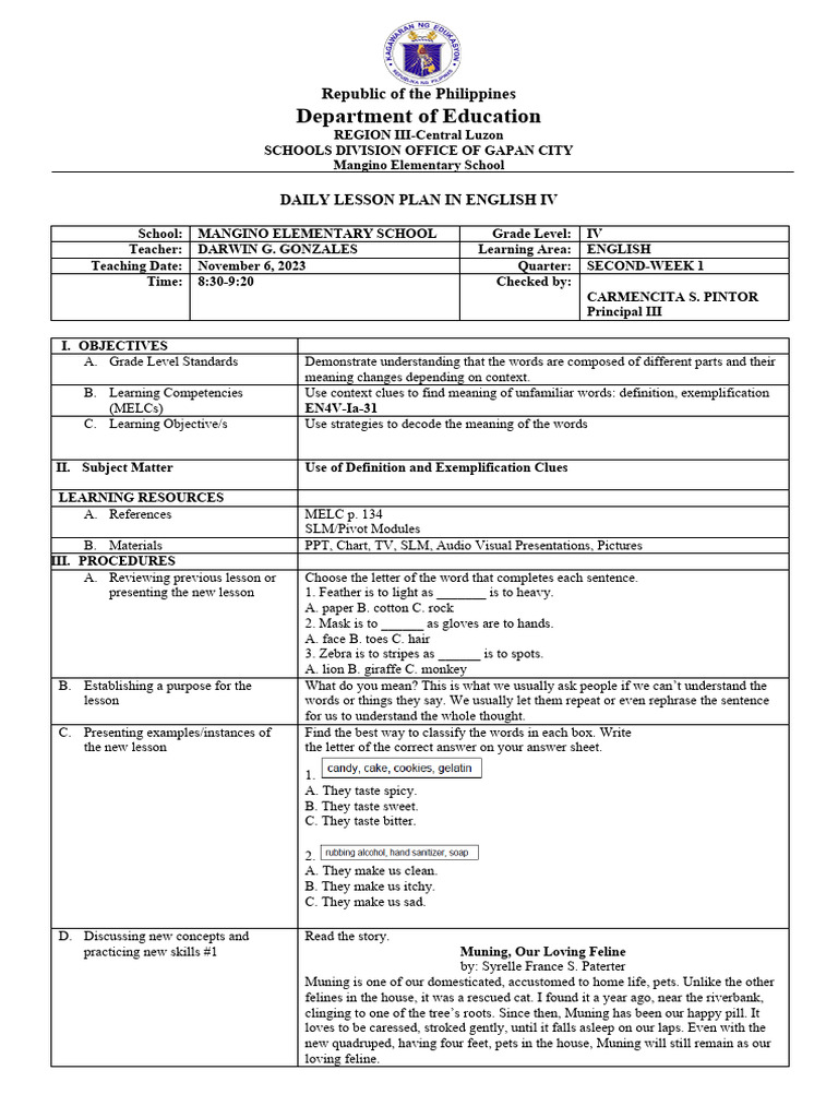 English IV Context Clues Lesson Plan | PDF