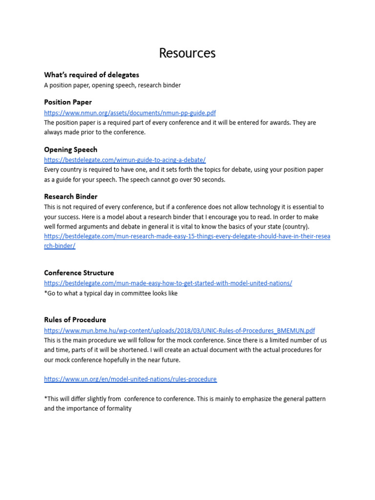 Model United Nations Resources | PDF