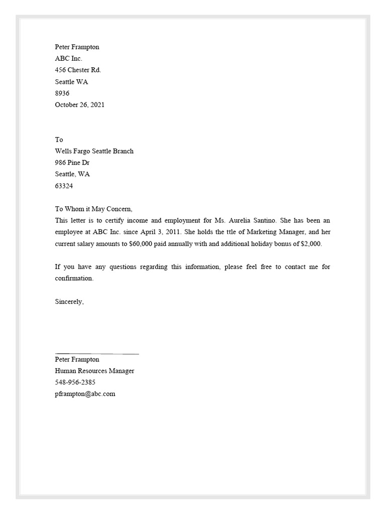 Modelo Carta Laboral en Ingles en Word | PDF