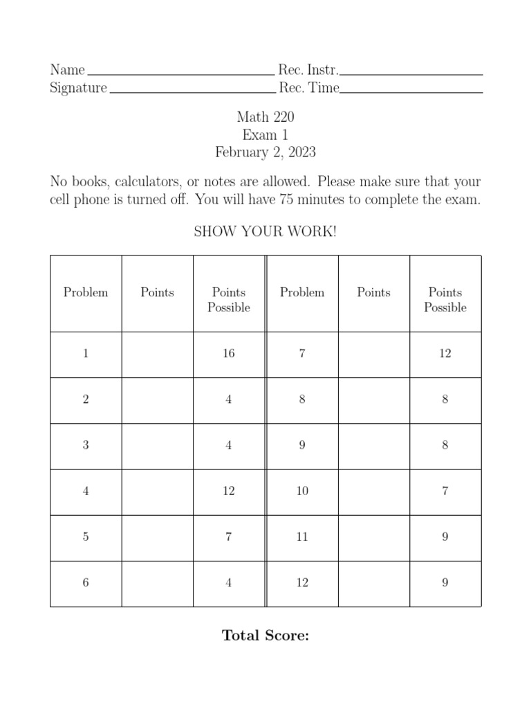 Problem Points Points Problem Points Points Possible Possible | PDF | Velocity | Mathematics