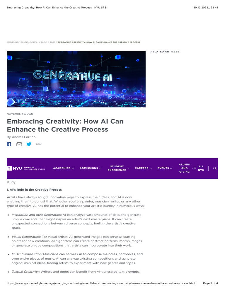 Embracing Creativity: How AI Can Enhance The Creative Process - NYU SPS | PDF | Artificial ...