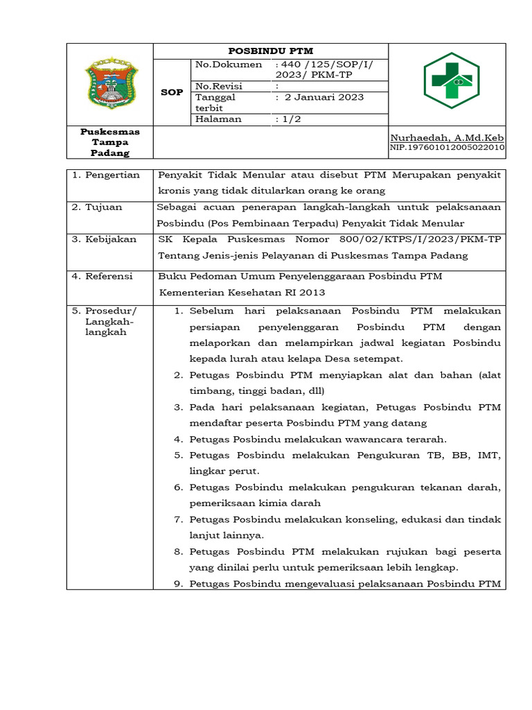 4.5.1d SOP TERKAIT KEGIATAN PTM DI POSBINDU | PDF