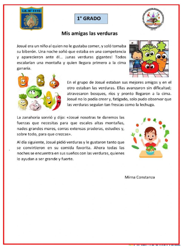 Ficha Plan Lector Verduras | PDF