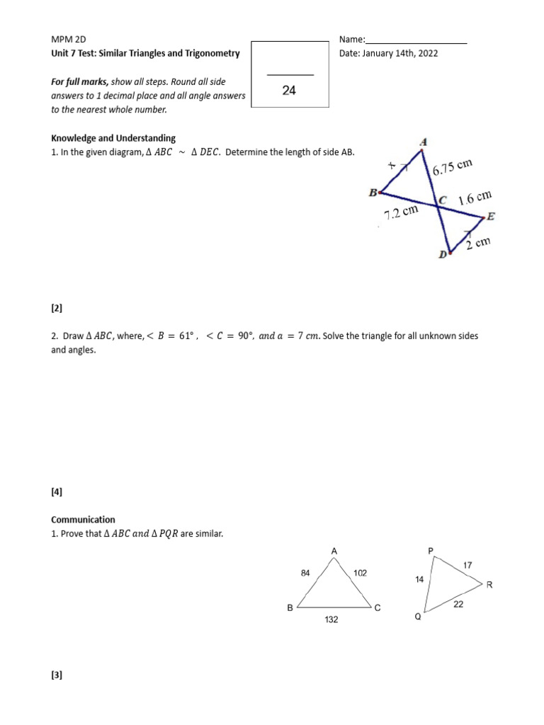 Geometry & Trigonometry Test | PDF