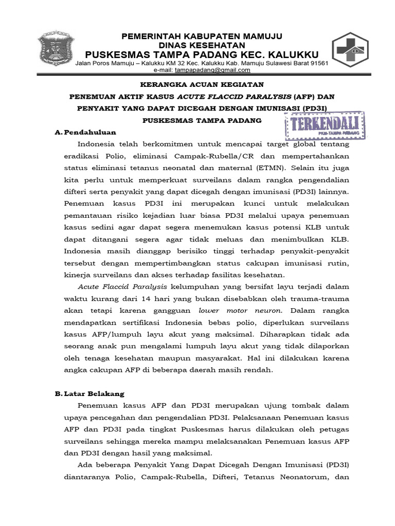 Tampa Padang KAK Penemuan Kasus AFP Dan PD3I 2023 | PDF