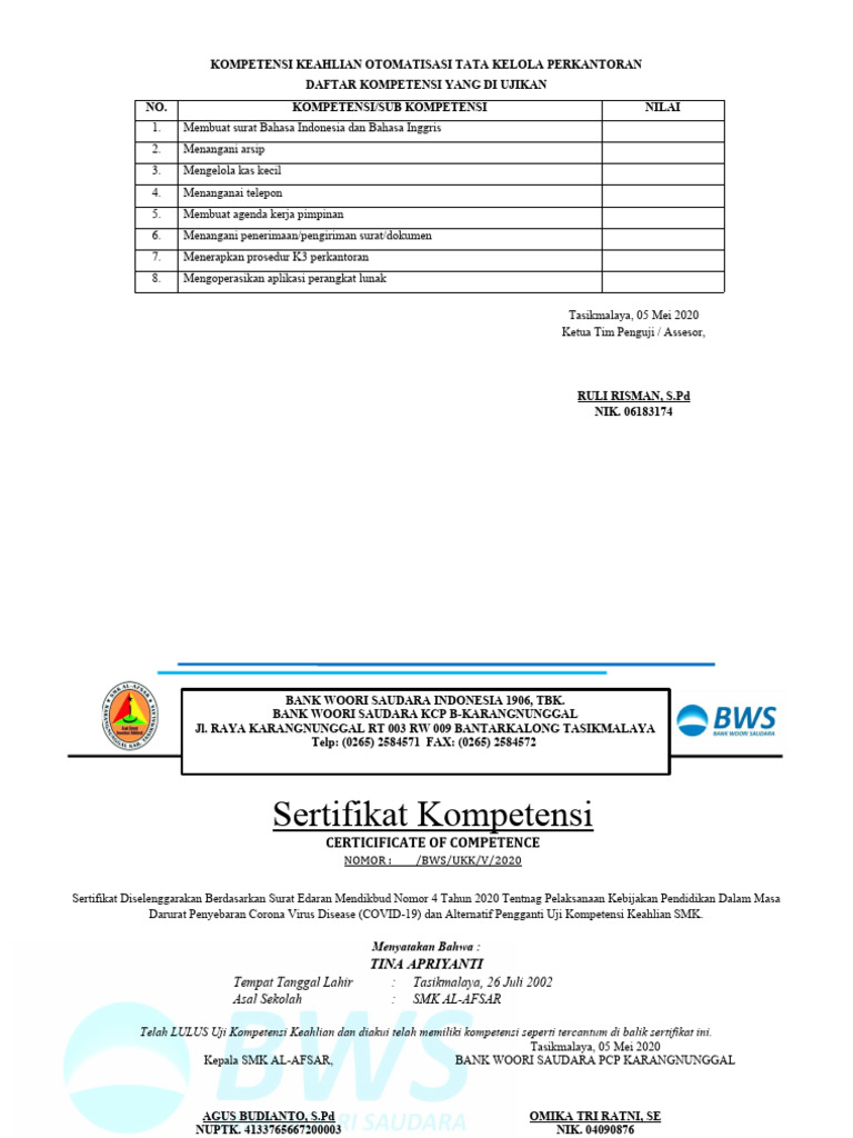 Sertifikat Ujikom Otkp | PDF