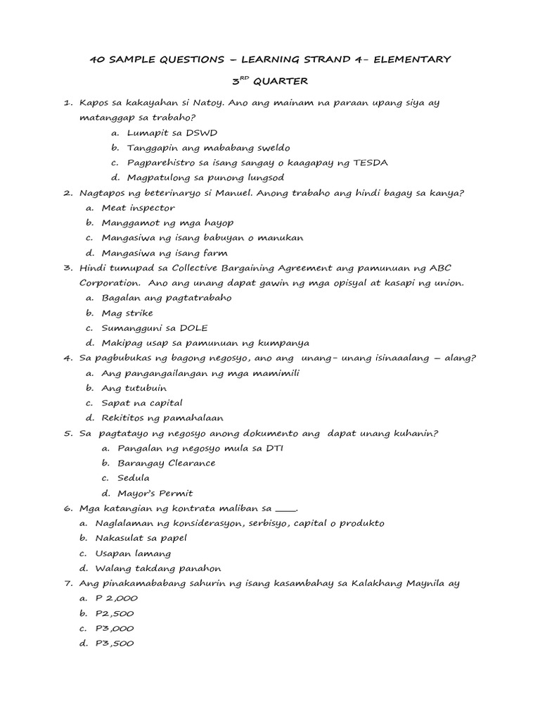 Sample Test Learning Strand 4 | PDF