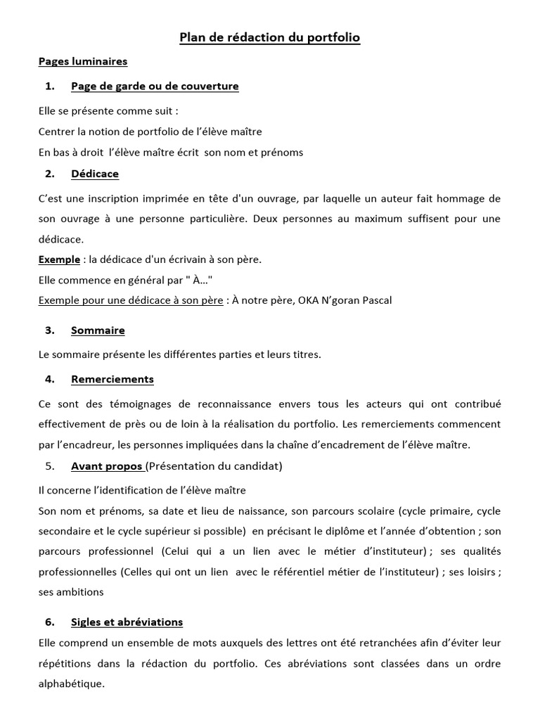 Plan de Rédaction Détaillé Du Portfolio | PDF