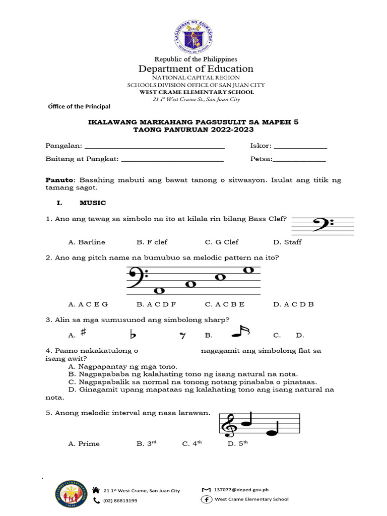 Mapeh 5 - 2ND Quarterly Test | PDF