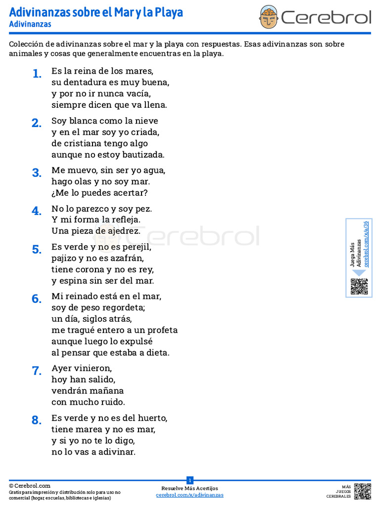 Adivinanzas Sobre El Mar y La Playa | PDF | Mar