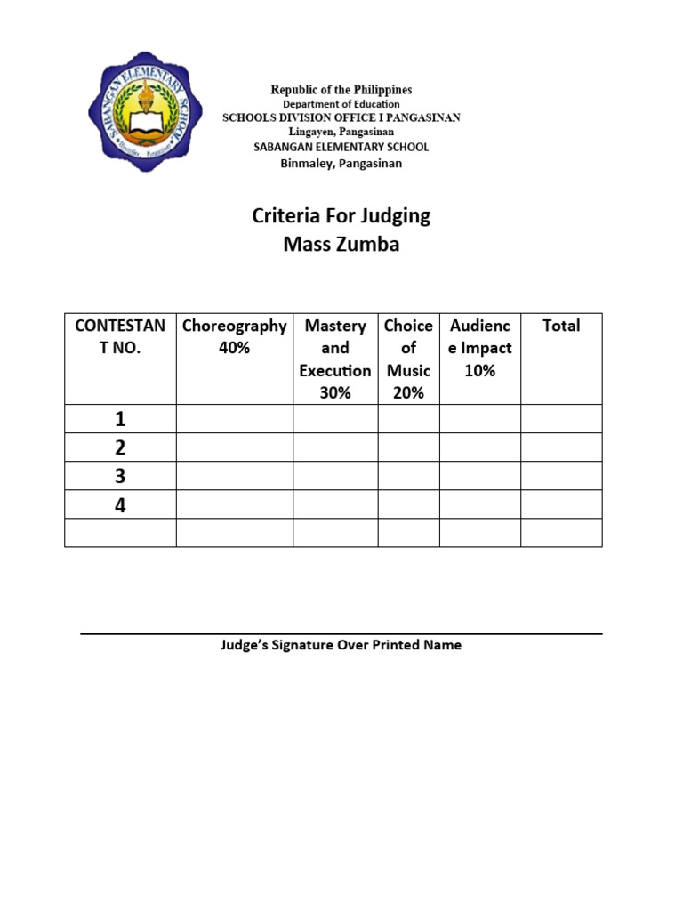 Mass Zumba Criteria For Judging | PDF