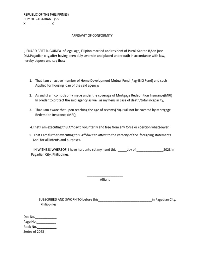 AFFIDAVIT OF CONFORMITY | PDF